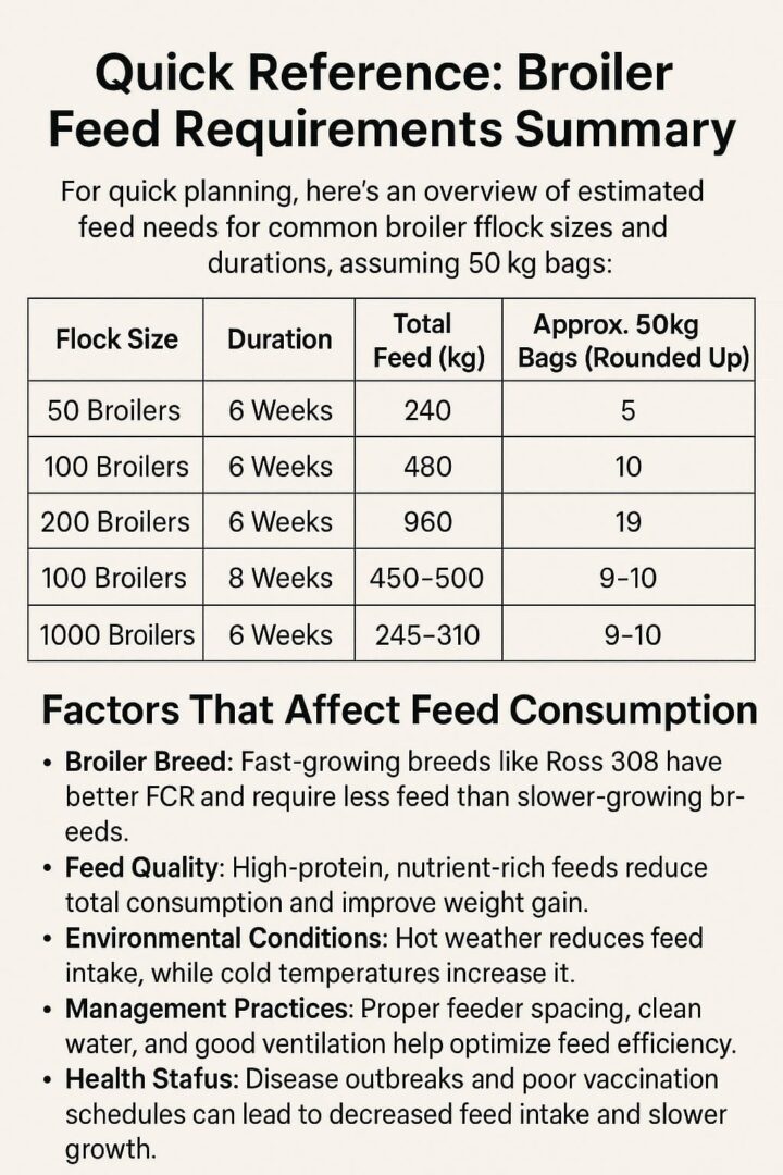 How Many Bags Of Feed For 50, 100, 200 Broilers (6 & 8 Weeks)